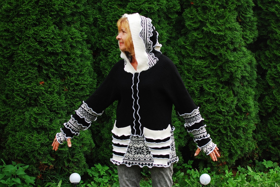 Recycled Sweater Hoodie Top Gypsy Hippie Boho Pagan Fairy Pixie Elvish ...