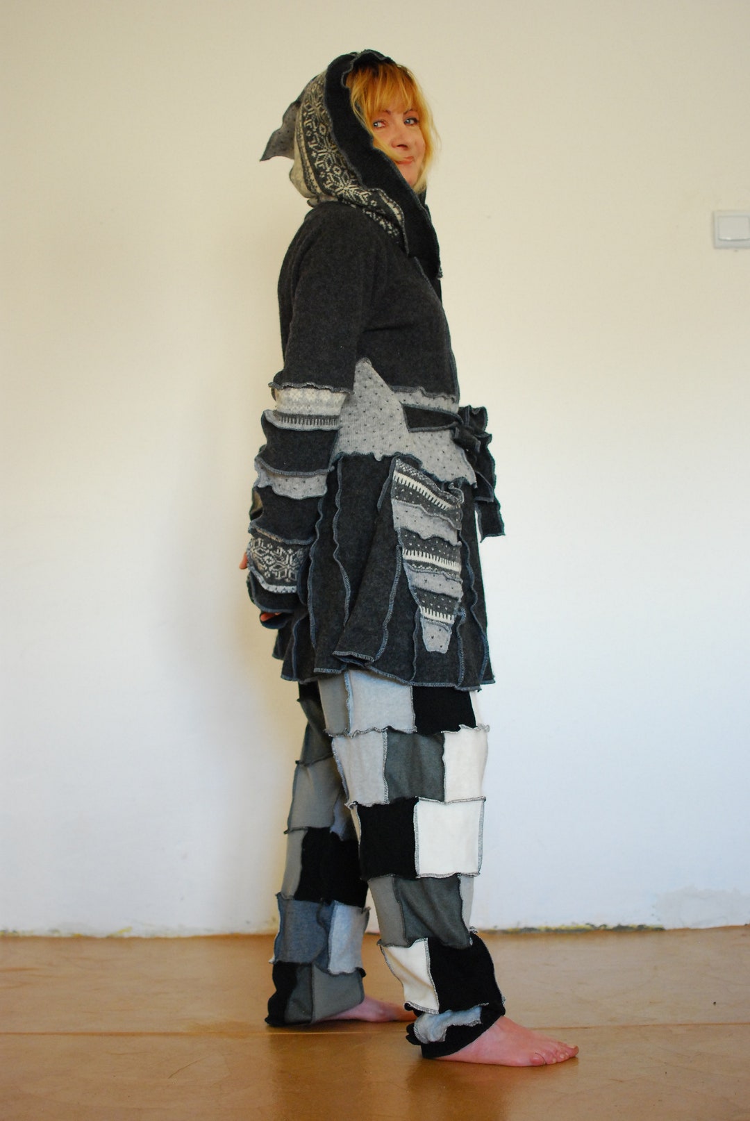 Recycled Hoodie Sweater Coat Fairy Pixie Elvish Upcycled Gypsy Hippie ...