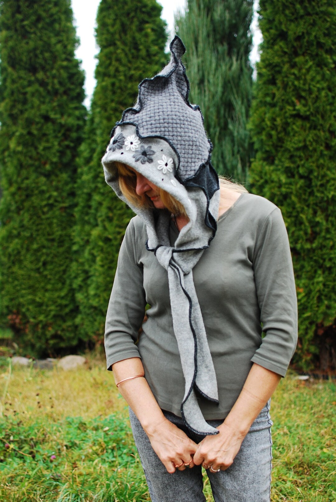 Recycled Wool Pixie Fairy Elven Pointy Hooded Scarf Nymph - Etsy