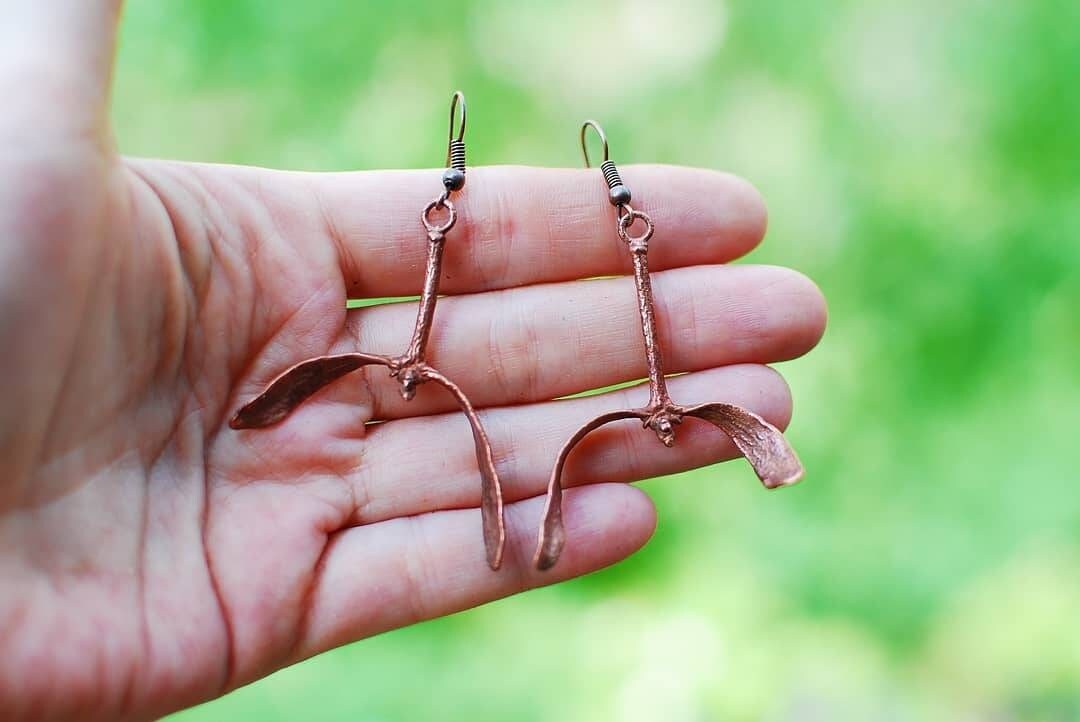 Electroformed Copper Real Mistletoe Dangle Earrings OOAK Fairy Pixie ...