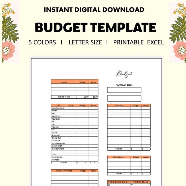 Excel Cute Budget Template - Etsy
