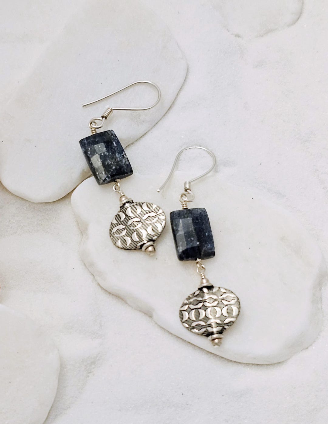 Oxidized Sterling Silver Beads and Kyanite Earrings - Etsy
