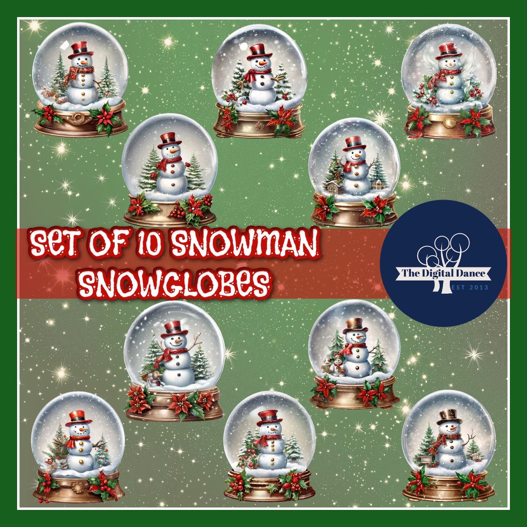 Set of 10 Snowman Snowglobe Clipart Graphics PNG Instant Digital ...