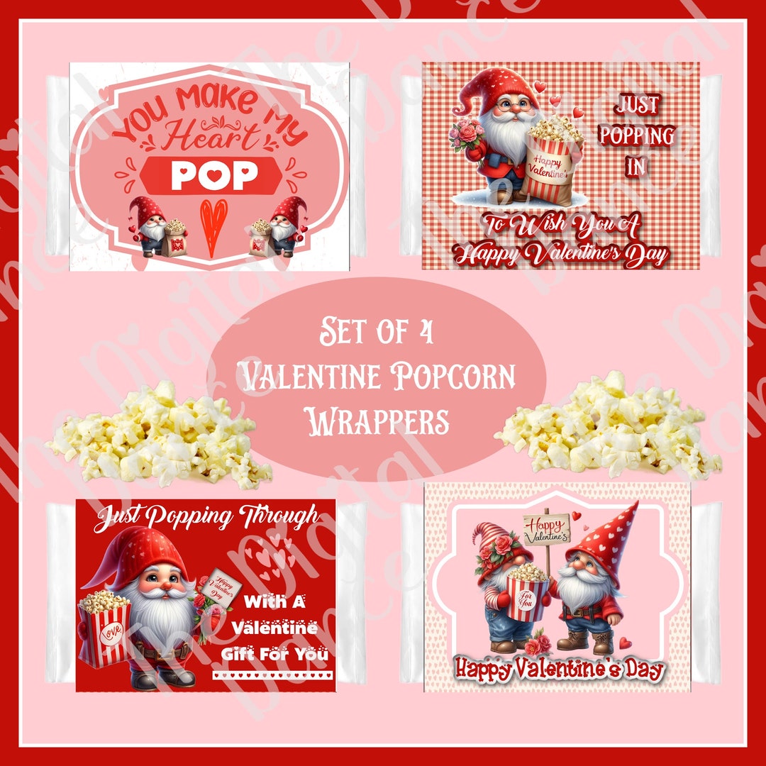 Gnome Valentine Popcorn Wrappers for Gifts, Office, School, Friends ...