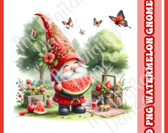 Watermelon Gnomes Clipart Png, Watermelon Png, Fruits Summer Garden ...