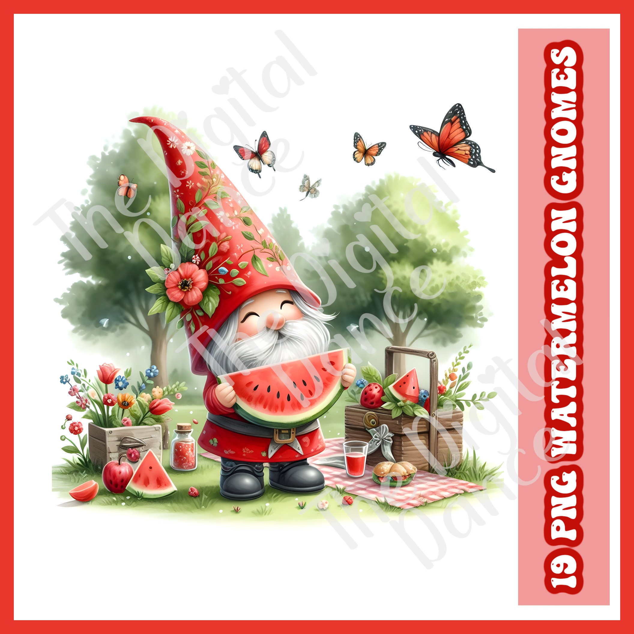Watermelon Gnomes Clipart Png, Watermelon Png, Fruits Summer Garden ...