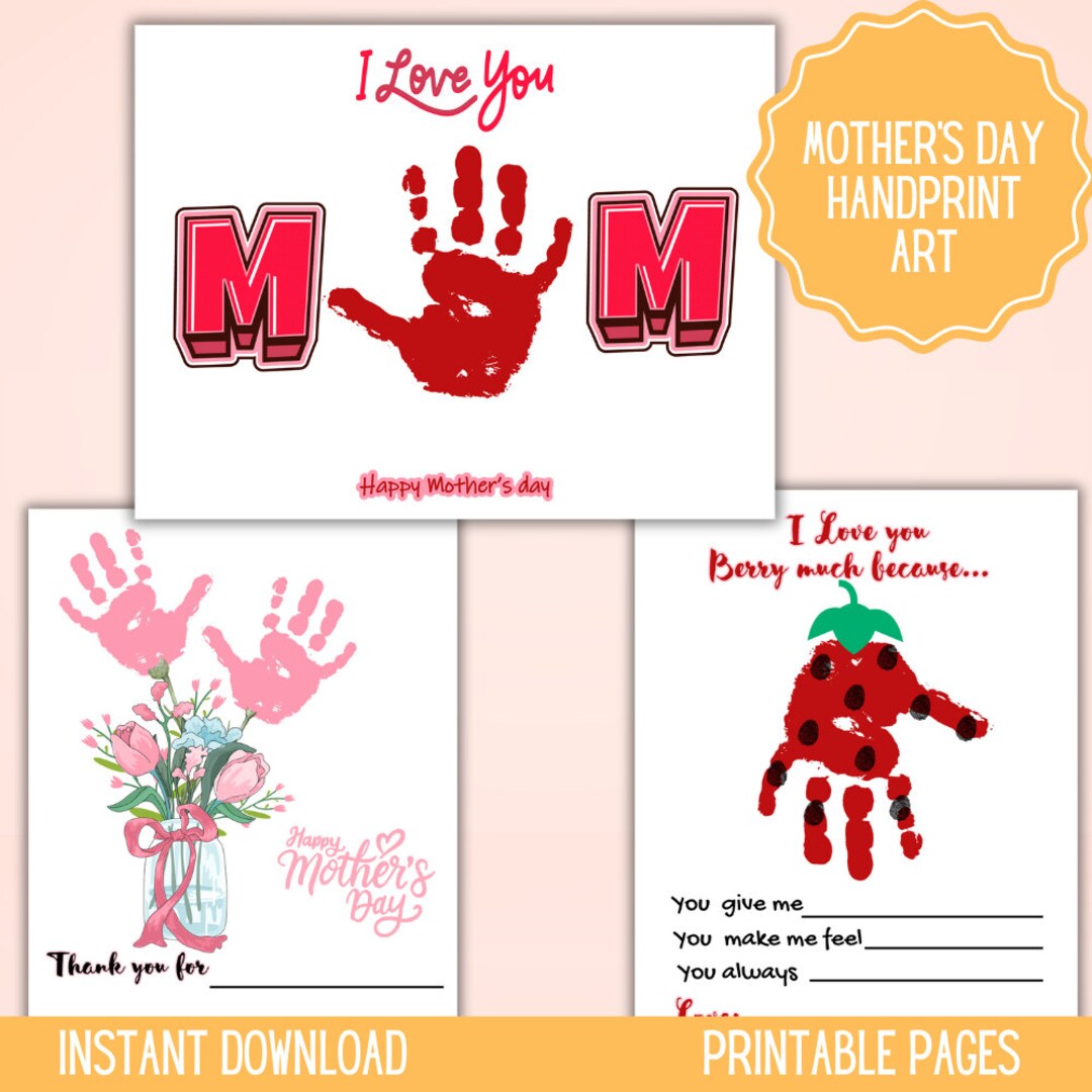Mother's Day Love Handprint Printable Craft Bundle Print at Home, Gift ...