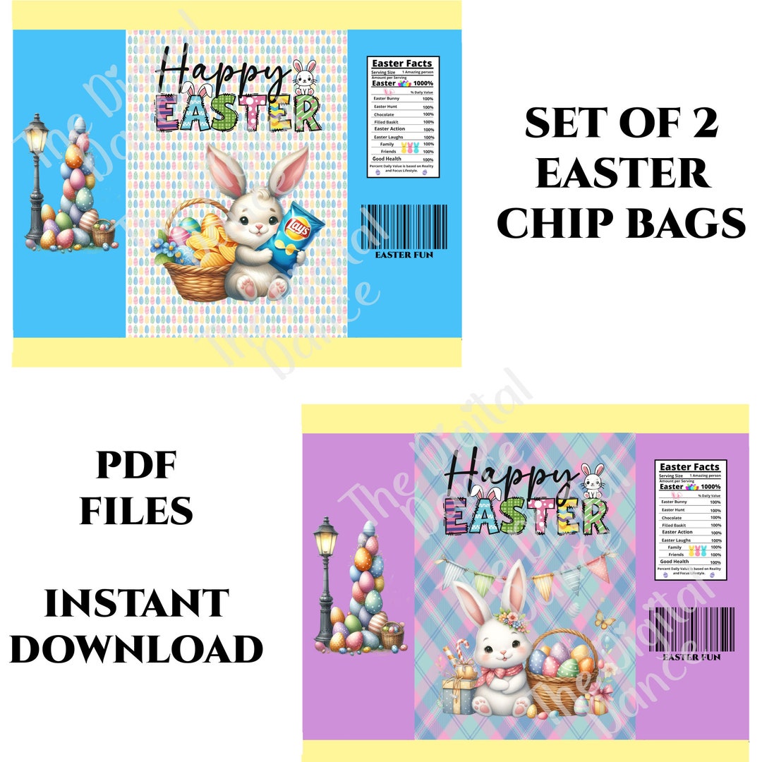 Set of 2 Easter Chip Bags Printable, Instant Download, PDF, Gifts ...