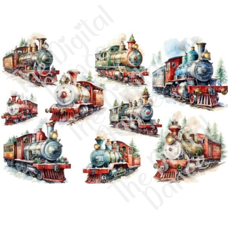 Watercolor Christmas Trains Clipart Christmas Clipart Bundle - Etsy