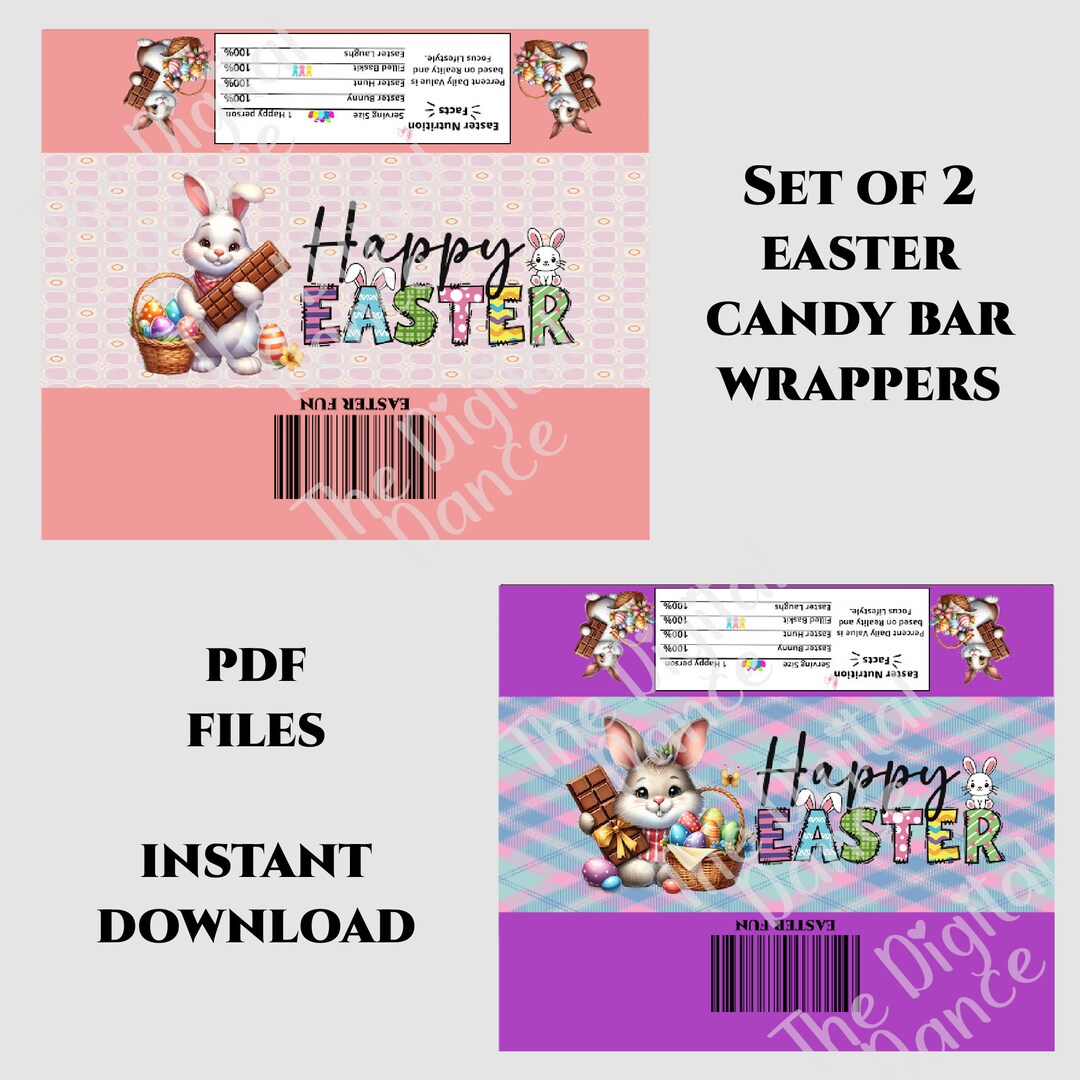 Set of 2 Easter Candy Bar Wrappers, Printable, Pdf, Instant Download ...