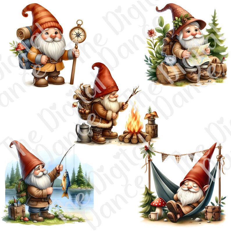 Watercolor Camping Gnome Clipart, Camping Gnome Png, Adventure Gnome ...