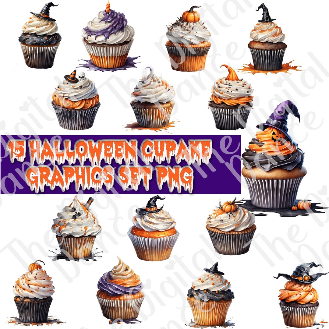 Set of 15 Halloween Cupcake Graphics PNG Instant Download - Etsy