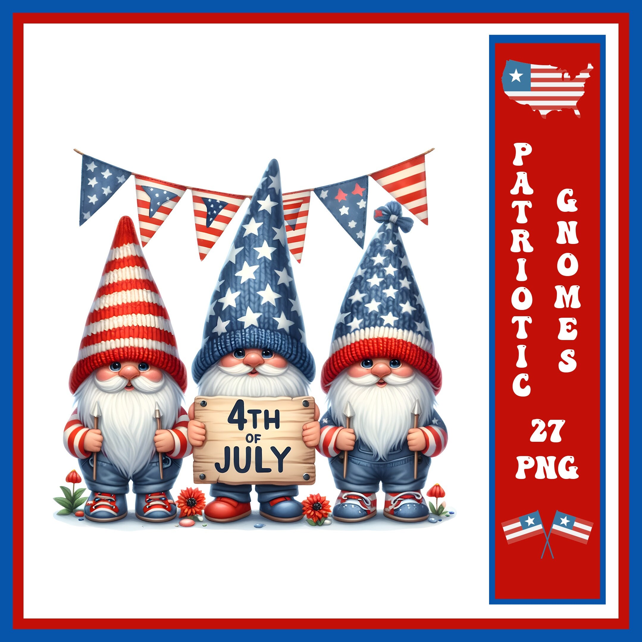 Watercolor Patriotic 4th of July Gnomes Clipart, Transparent, Png ...