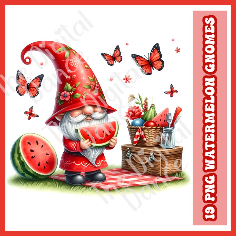 Watermelon Gnomes Clipart Png, Watermelon Png, Fruits Summer Garden ...
