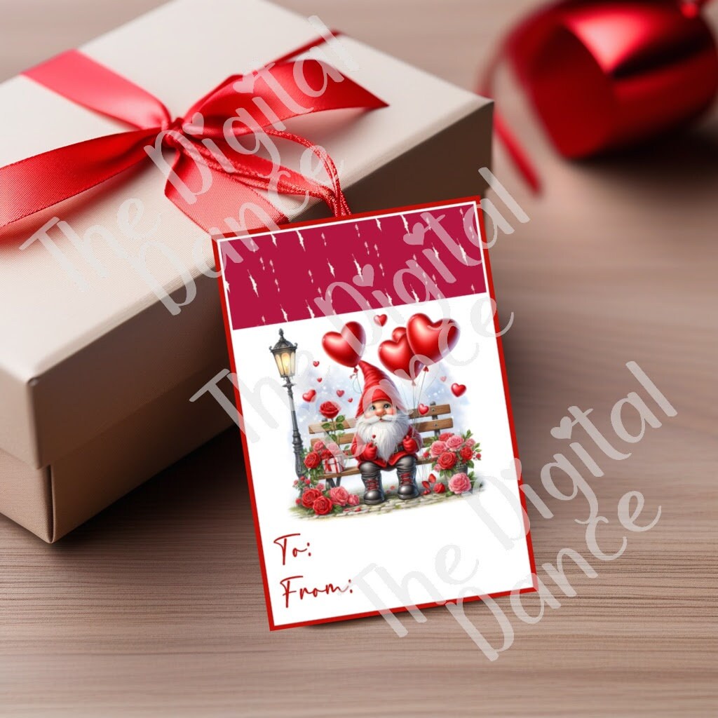Valentine's Day Gnome Gift Tags, Roses, Hearts, Printable, PDF File ...
