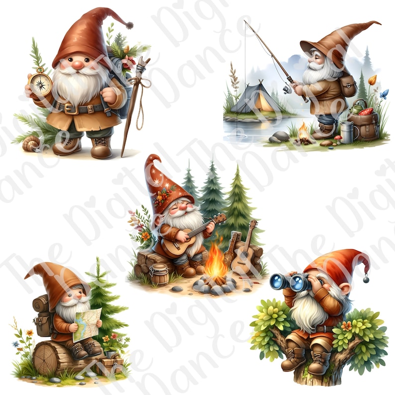Watercolor Camping Gnome Clipart, Camping Gnome Png, Adventure Gnome ...