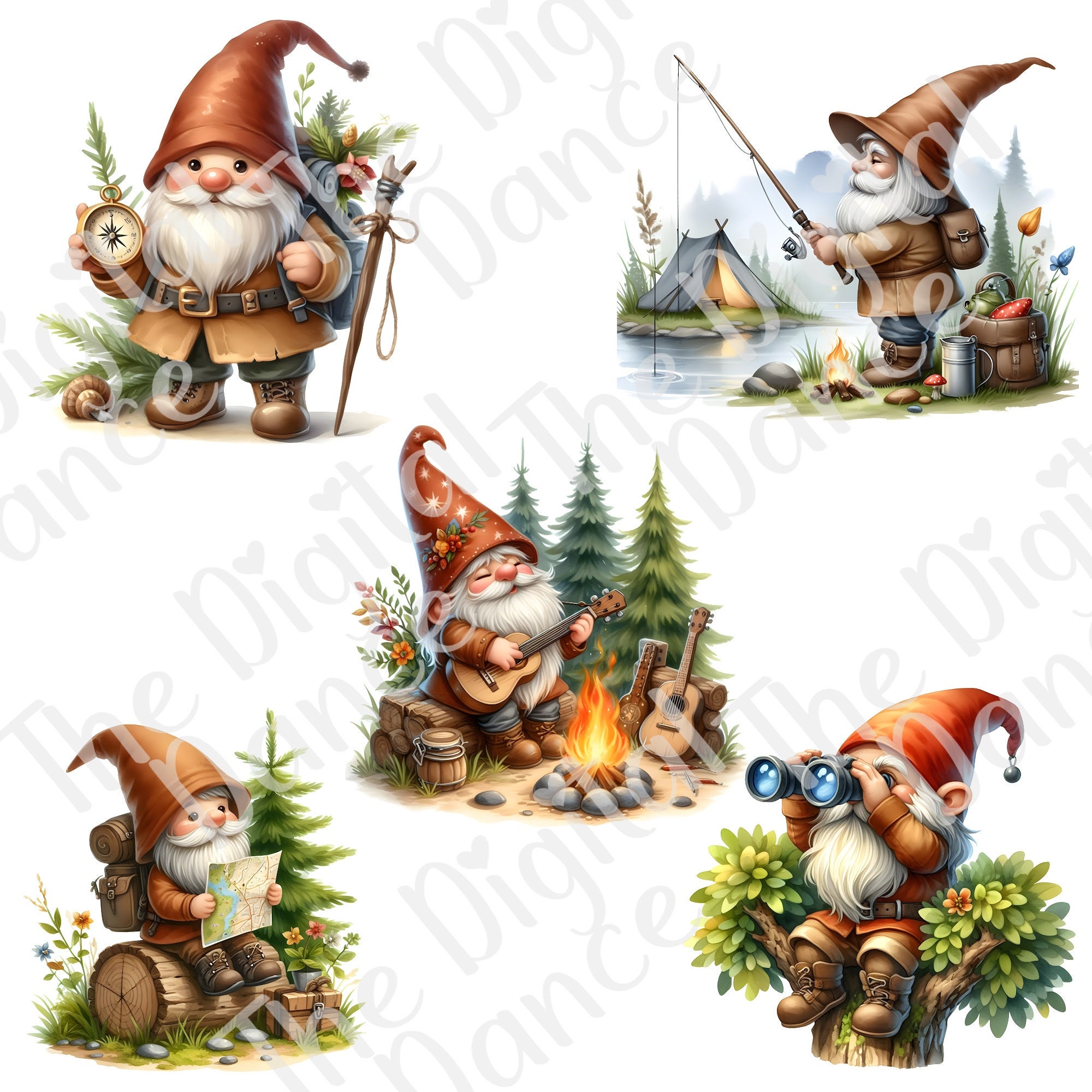Watercolor Camping Gnome Clipart, Camping Gnome Png, Adventure Gnome ...