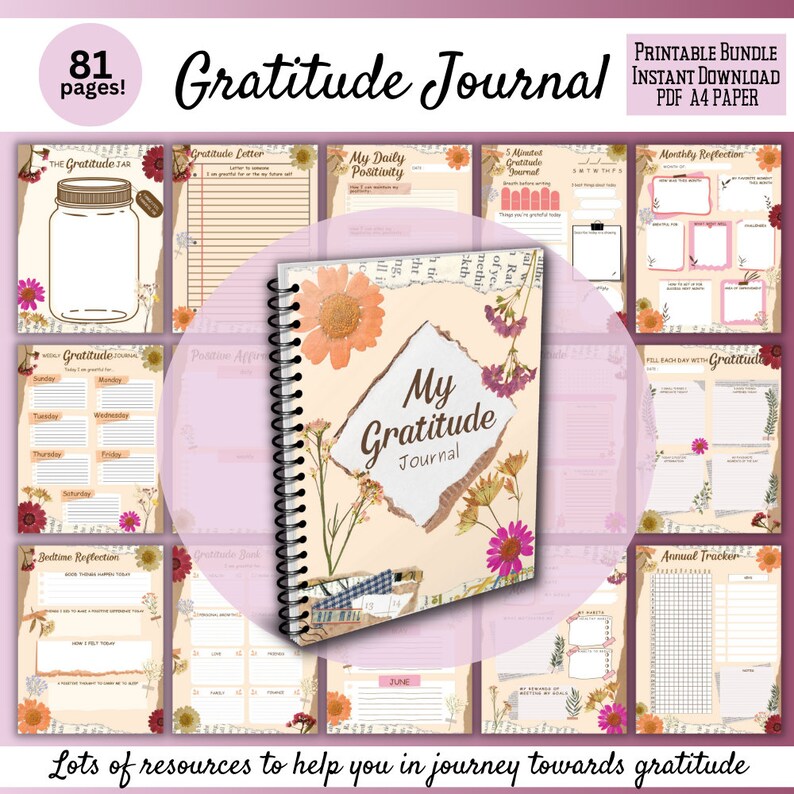 81 Page Gratitude Journal Printable BUNDLE Mindfulness Log, Gratitude ...