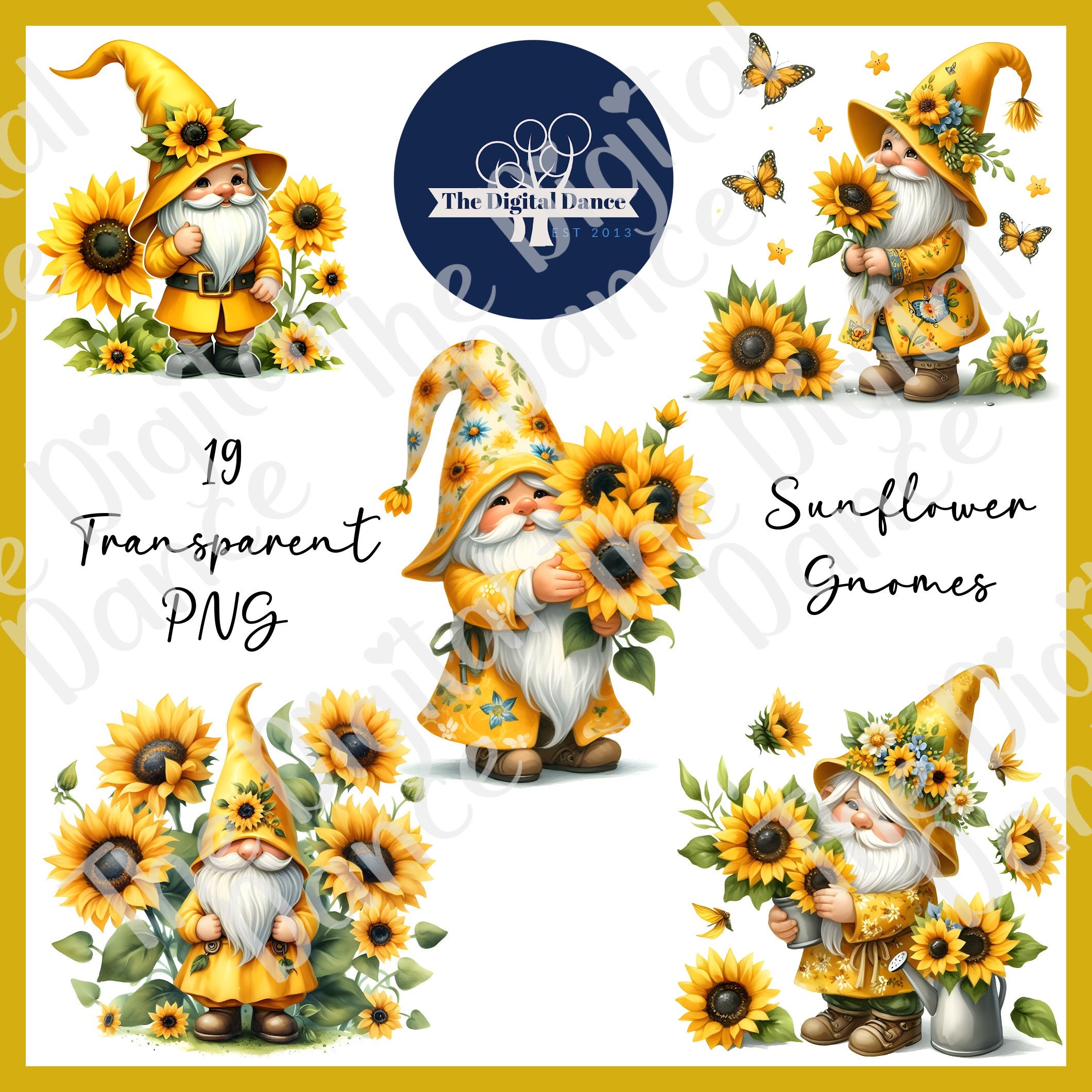 Sunflower Gnome PNG Clipart, Garden Gnome Watercolor Clipart, Gnome ...