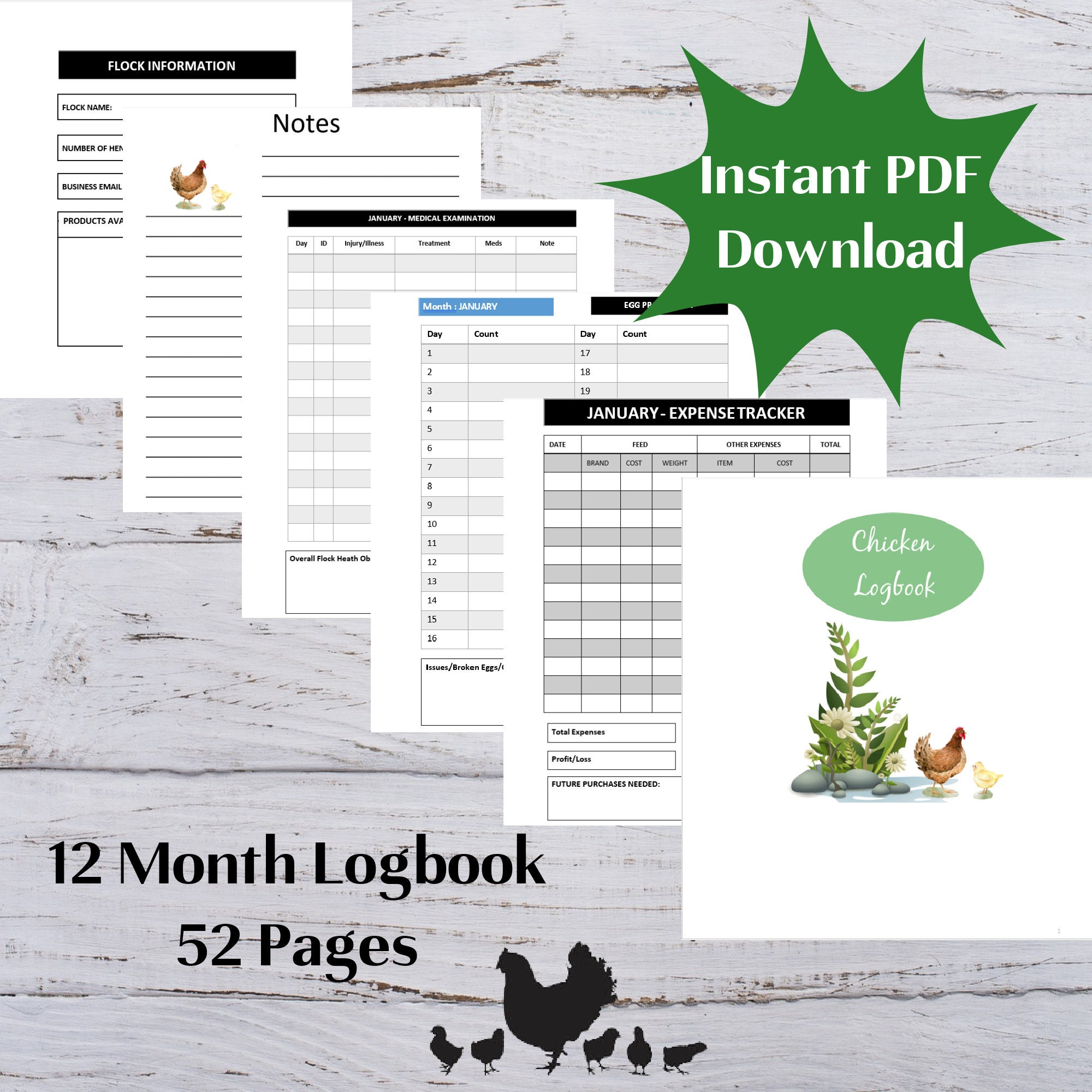 Chicken Keeping Logbook PDF Printable Immediate Digital Download ...