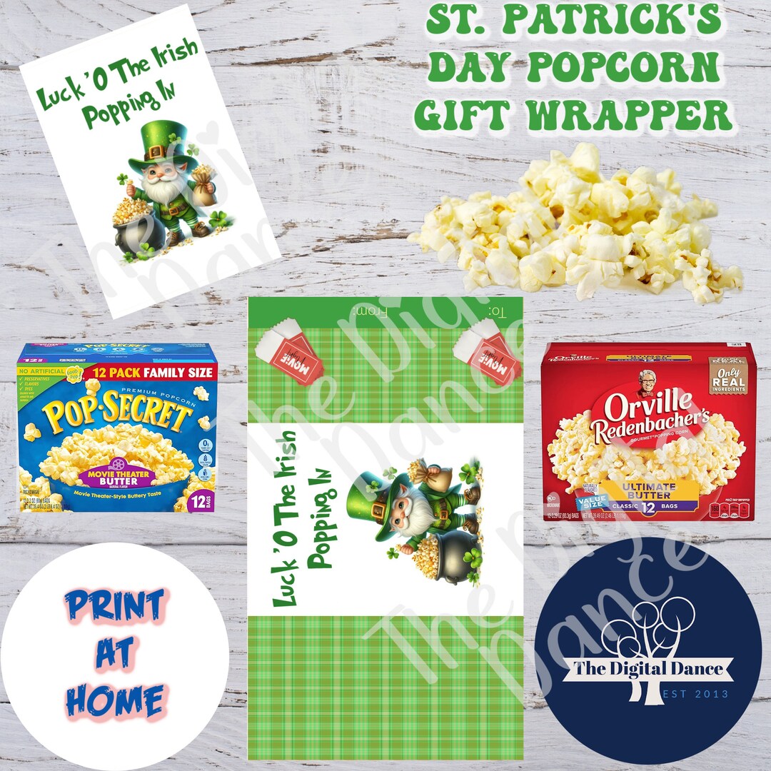 Digital Printable St. Patrick's Day Popcorn Wrapper - Instant Download ...