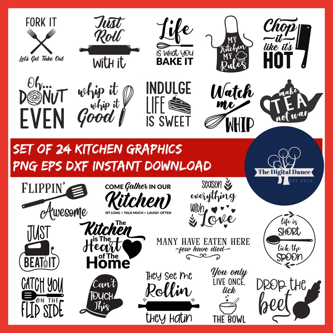 Set of 24 Kitchen Graphics PNG EPS DXF Instant Download - Etsy