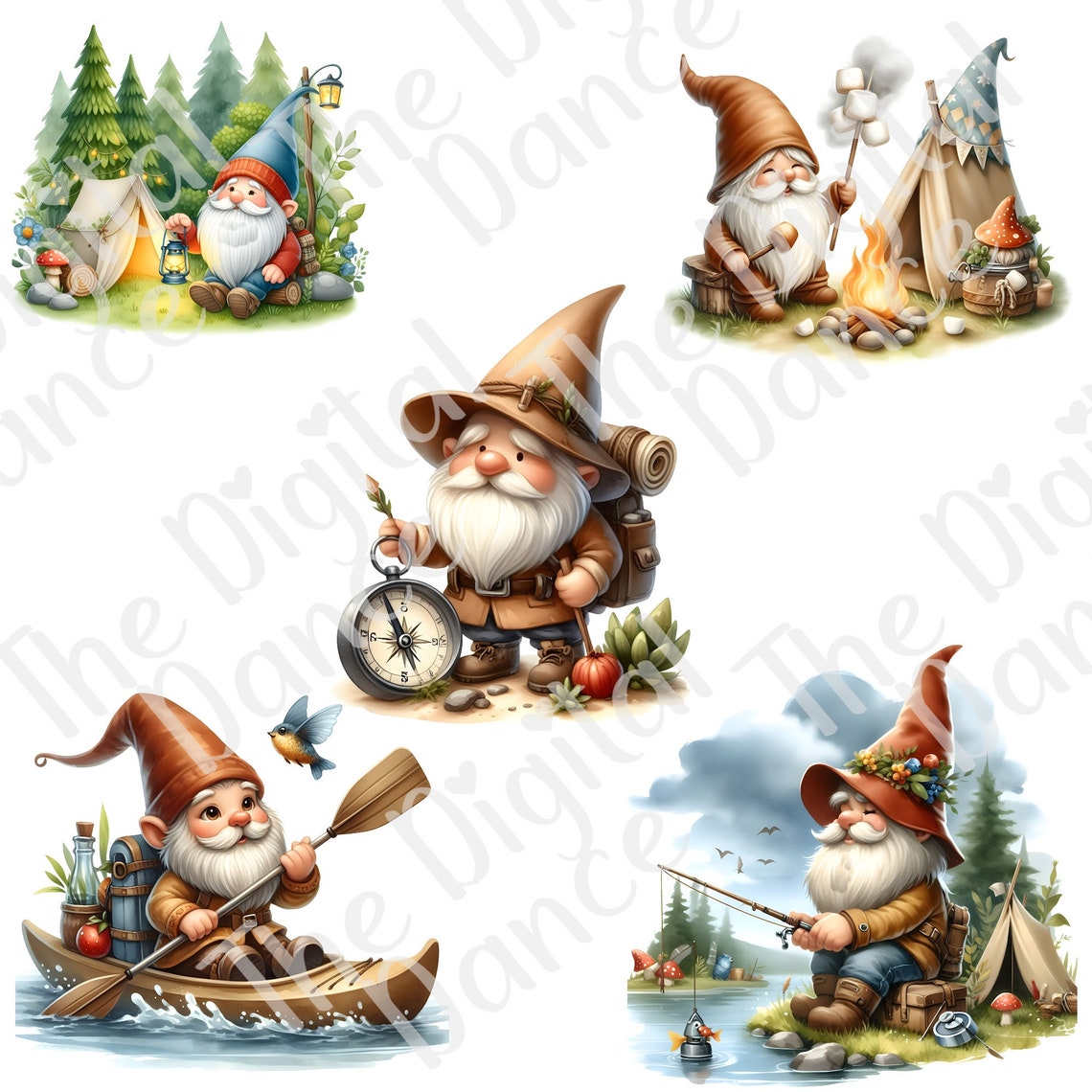 Watercolor Camping Gnome Clipart, Camping Gnome Png, Adventure Gnome ...