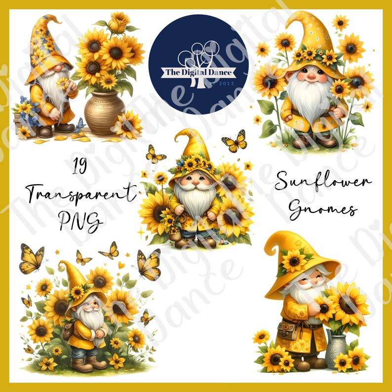 Sunflower Gnome PNG Clipart, Garden Gnome Watercolor Clipart, Gnome ...