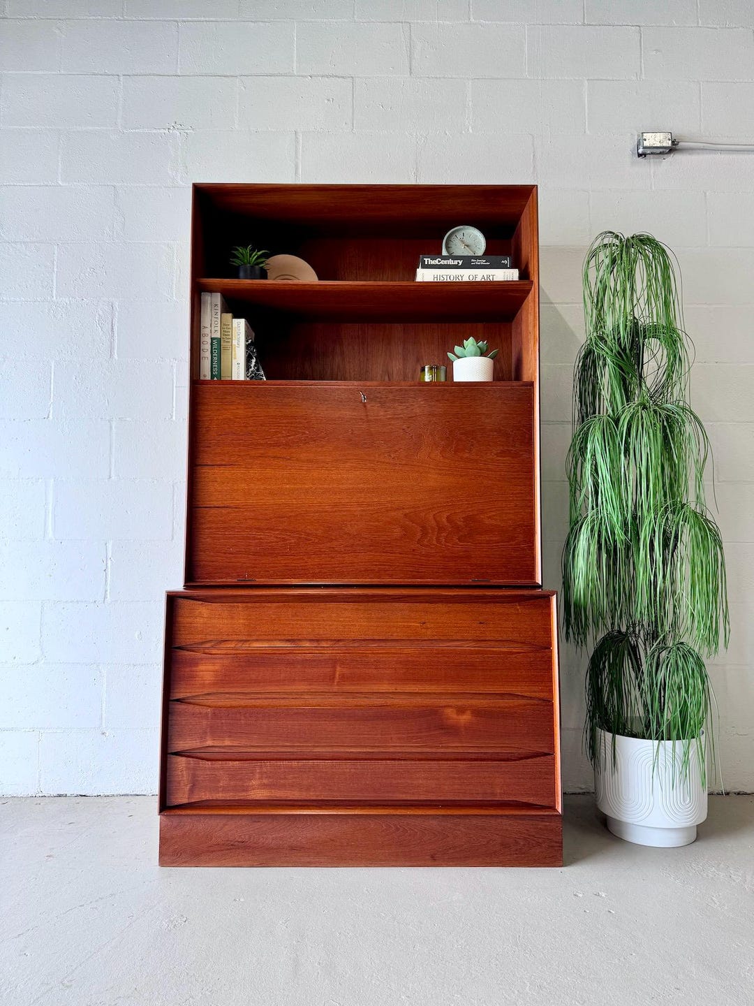 Danish Modern Teak Secretary Desk Storage Cabinet - Teak Bookshelf/bar Cabinet - Etsy