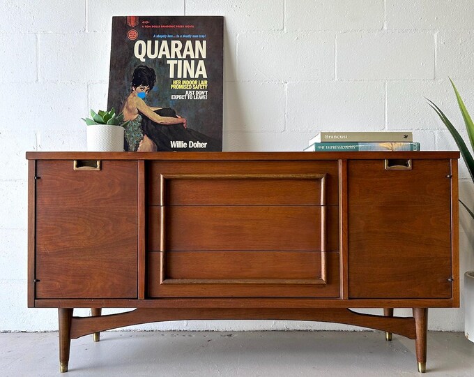 Mid Century Walnut Sideboard/credenza - MCM Media Console Cabinet - Etsy