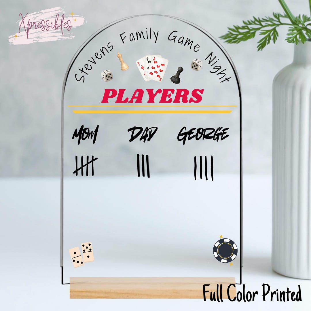 Family Game Night Score Board Personalized Family Gift for Game Night ...