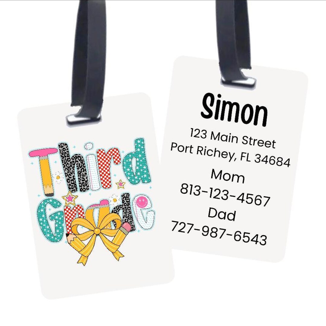 School Emergency Contact Bag Tag Personalized Retro Back to School Kids ...