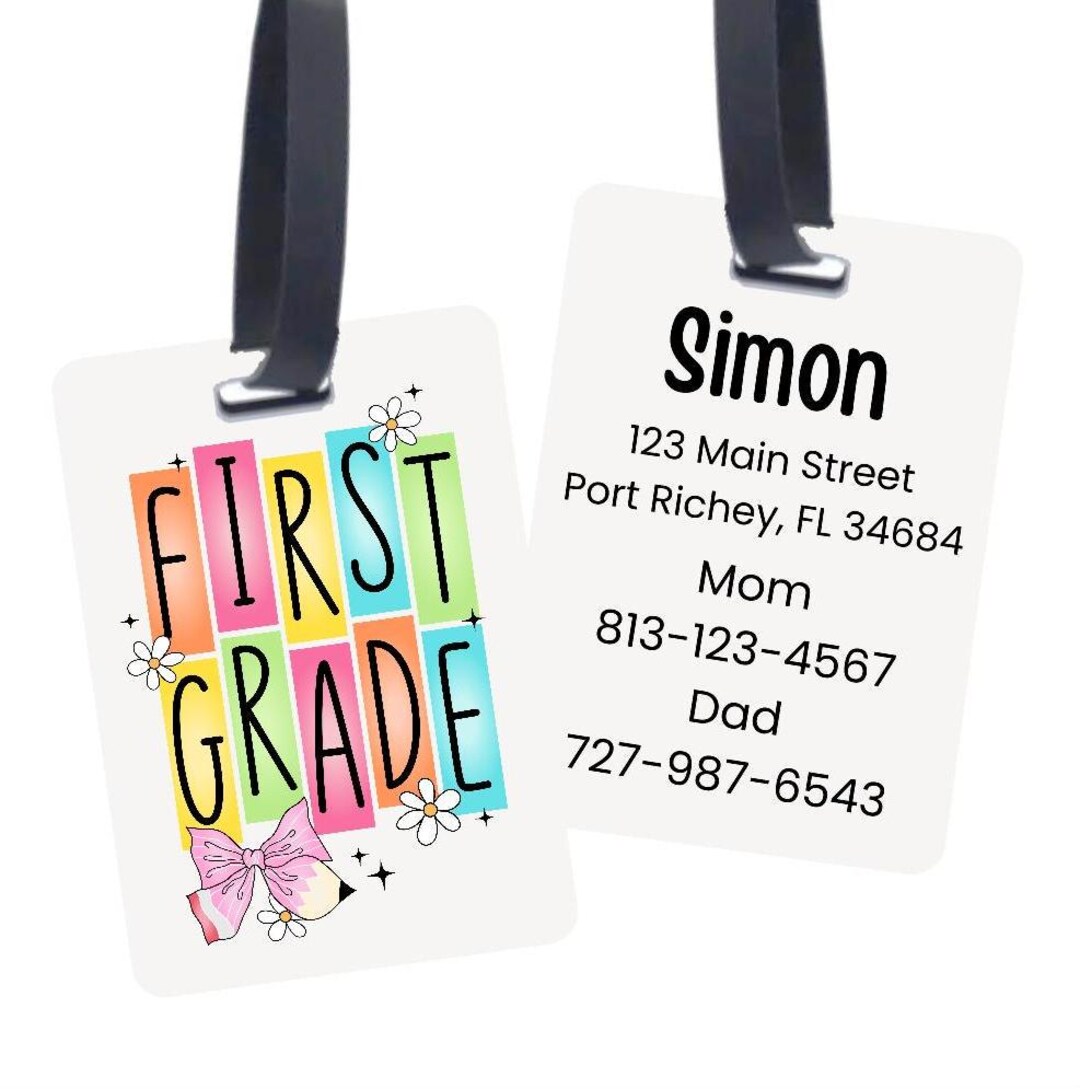 Emergency Contact Bag Tag Personalized Retro Back to School Kids ...