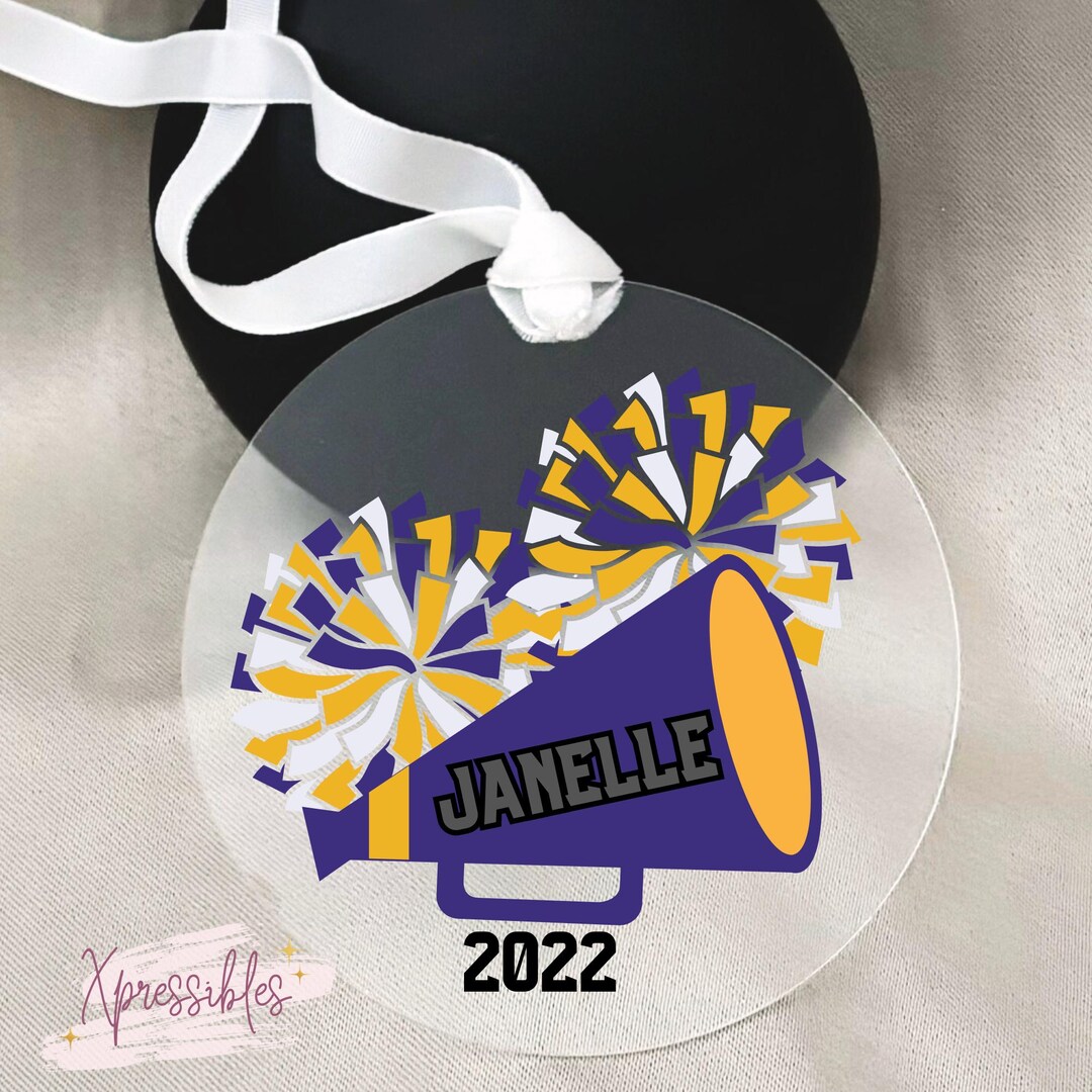 Cheer Ornament Personalized Name Gift for Cheerleader Squad Colors Pom ...
