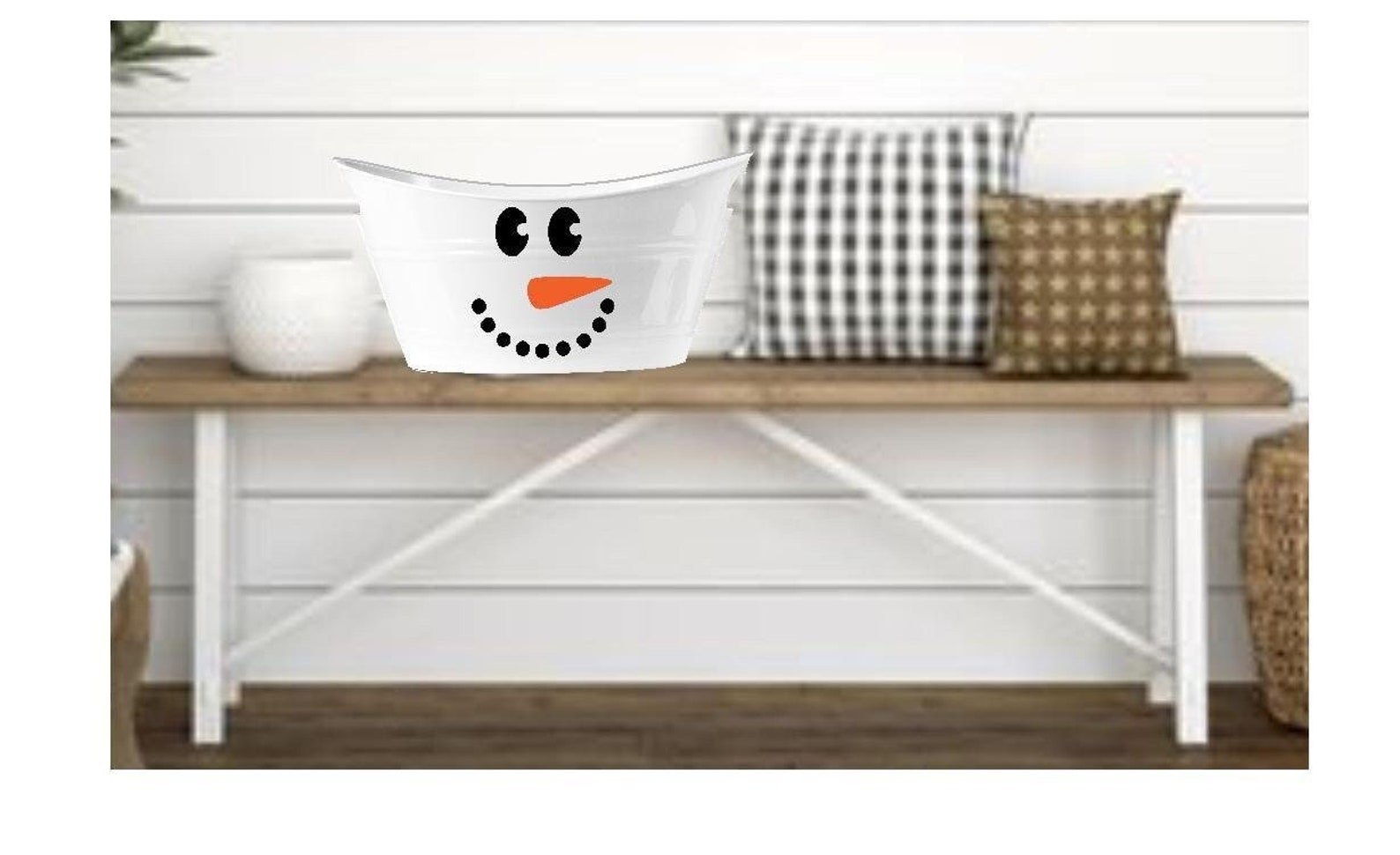 Snowman Face Holiday Basket Christmas Gift Basket Porch Decor Guest ...