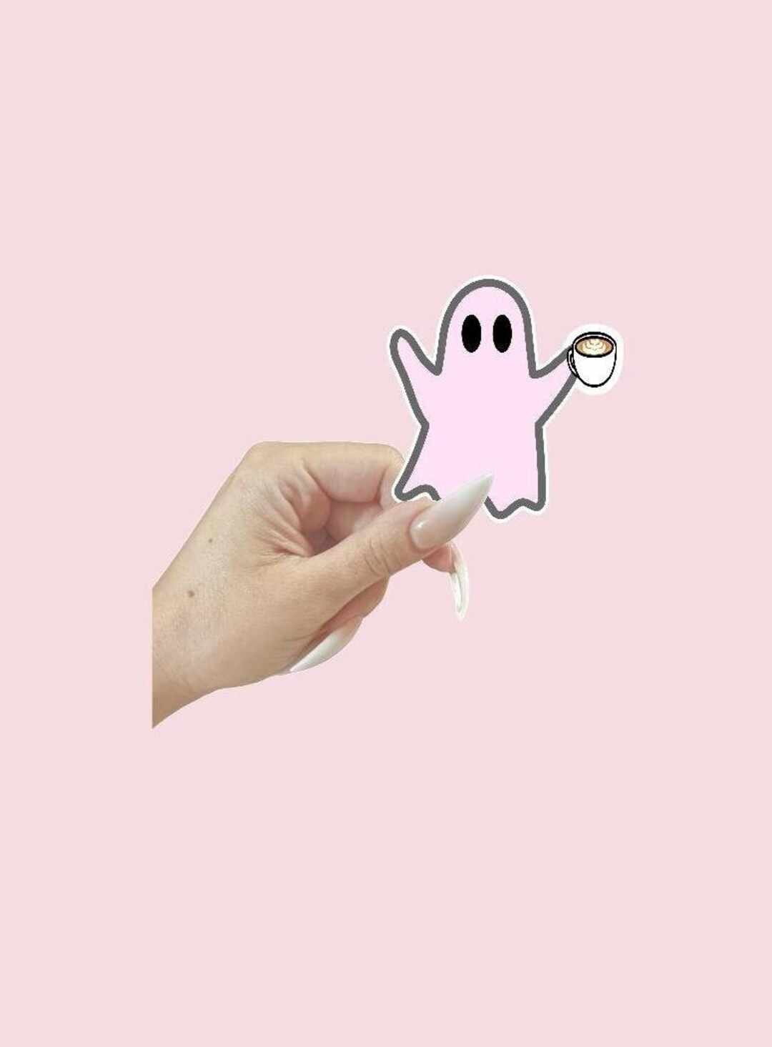 Ghost Coffee Sticker Halloween Pink Goth Sticker Spooky - Etsy