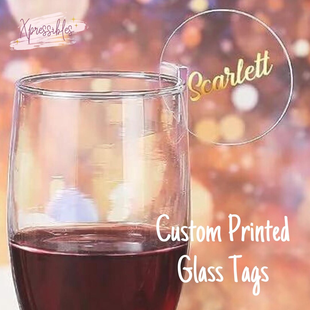 Wine Glass Name Tags Champagne Flute Toppers Custom Printed Full Color ...