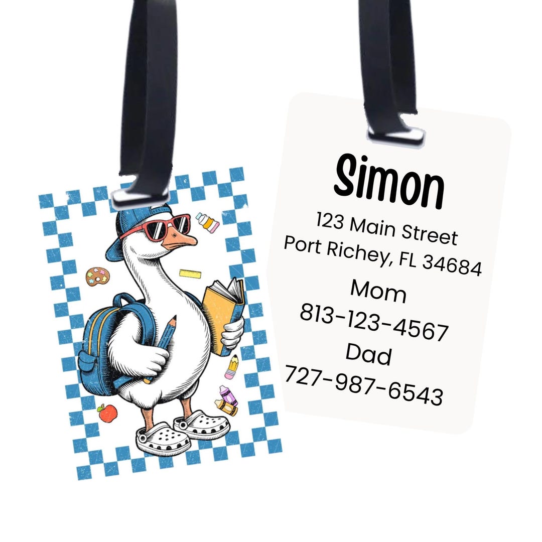 Backpack Name Tag Boy Silly Goose Personalized Bag Tag for Kid Back to ...