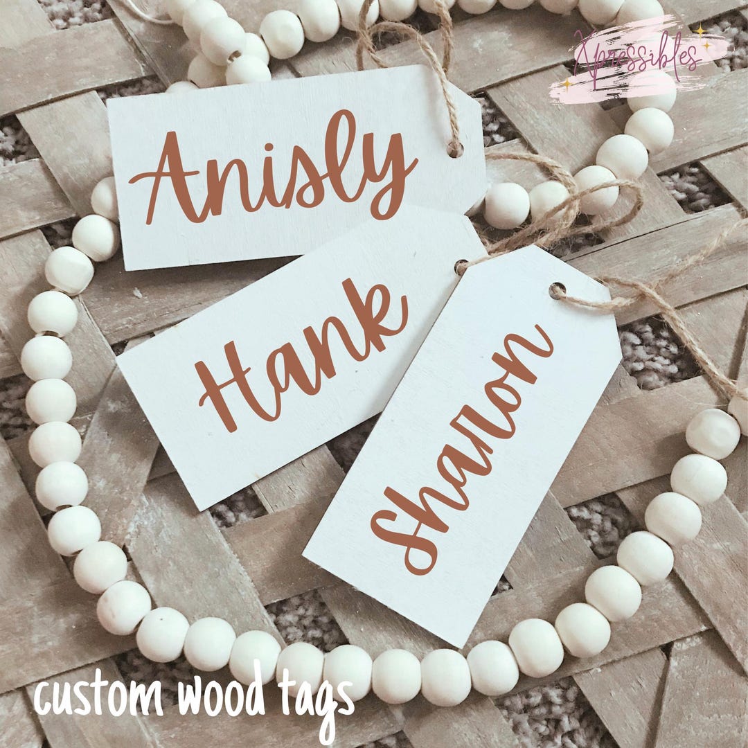 Personalized Wood Name Tags Neutral Beige Aesthetic Printed Gift Tags ...