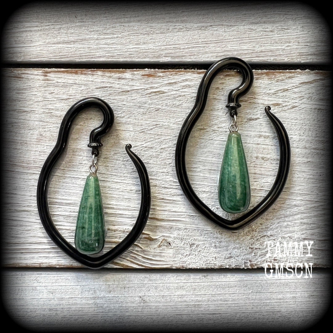 Aventurine Tear Drop Ear Hangers Gemstone Ear Weights 6 Gauge Ear Weights Stretched Lobes Gauges ...