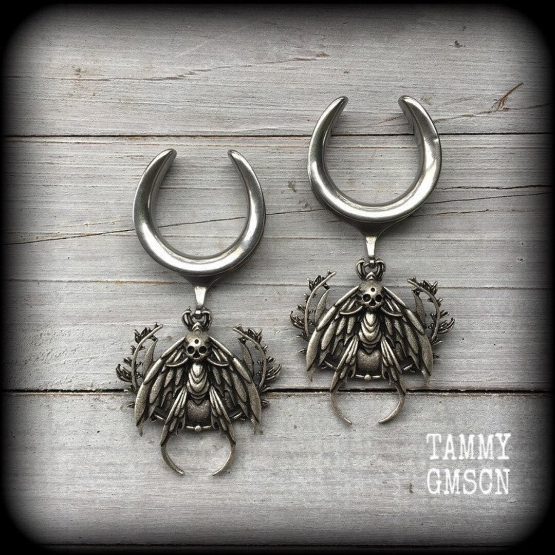 Deathshead Moth Ear Hangers Moth Ear Weights 30mm Gauged Earrings ...