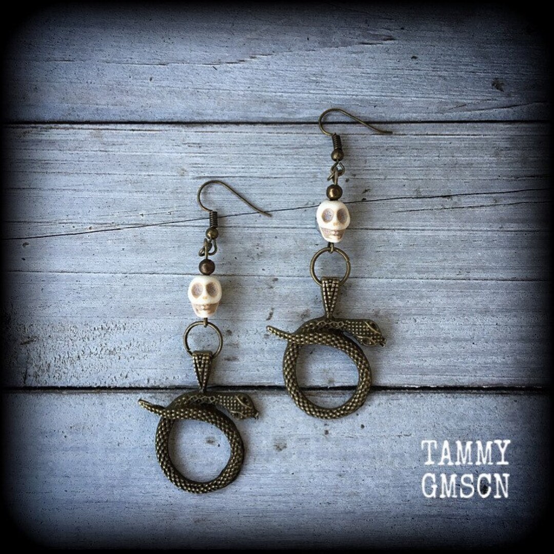 Skull Earrings Snake Earrings Serpent Earrings Voodoo Jewelry - Etsy