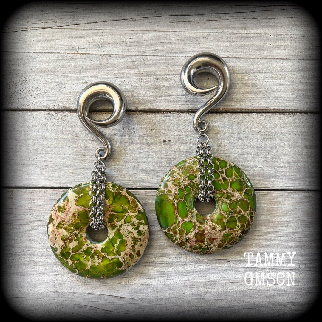Jasper Gemstone Ear Weights 00 Gauge Ear Weights 10mm Ear Hangers ...