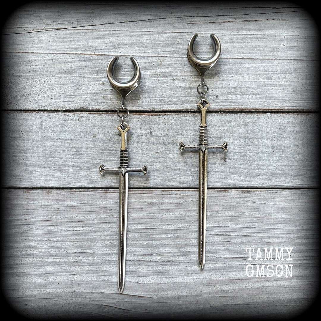 Sword Ear Weights 9/16” Ear Weights 14mm Ear Hangers Sword Gauged ...