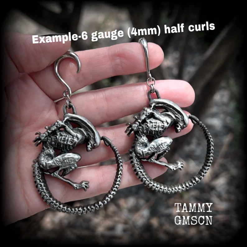 Alien Xenomorph Gauged Earrings 16mm Ear Weights 5/8" Ear Hangers ...