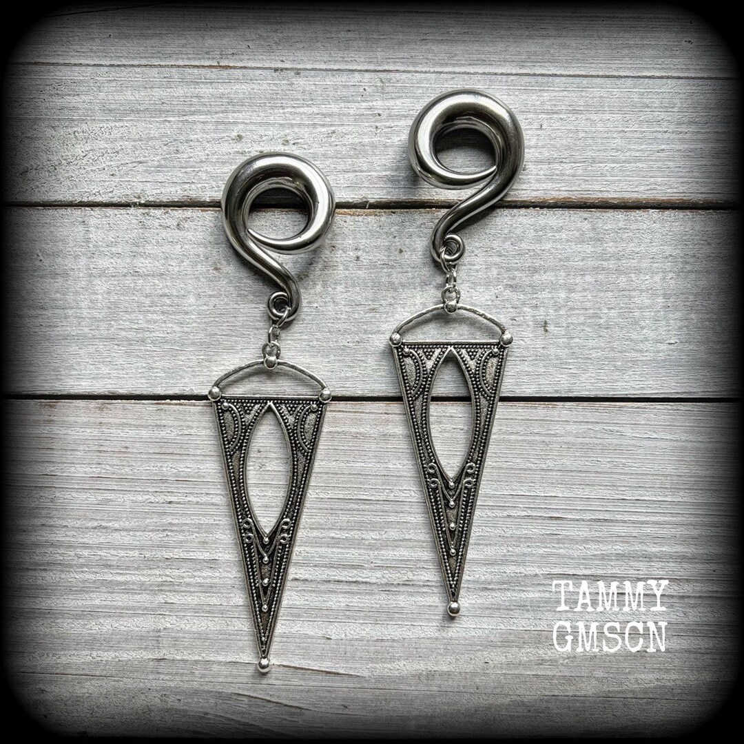 Gothic Ear Hangers 0 Gauge Ear Weights 8mm Geometric Ear Hangers ...