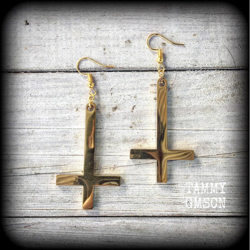 Inverted Cross Earrings - Etsy