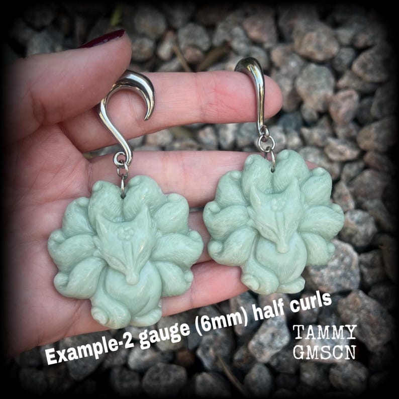 Nine Tailed Kitsune Earrings 6 Gauge Japanese Jade Ear Weights 4mm ...