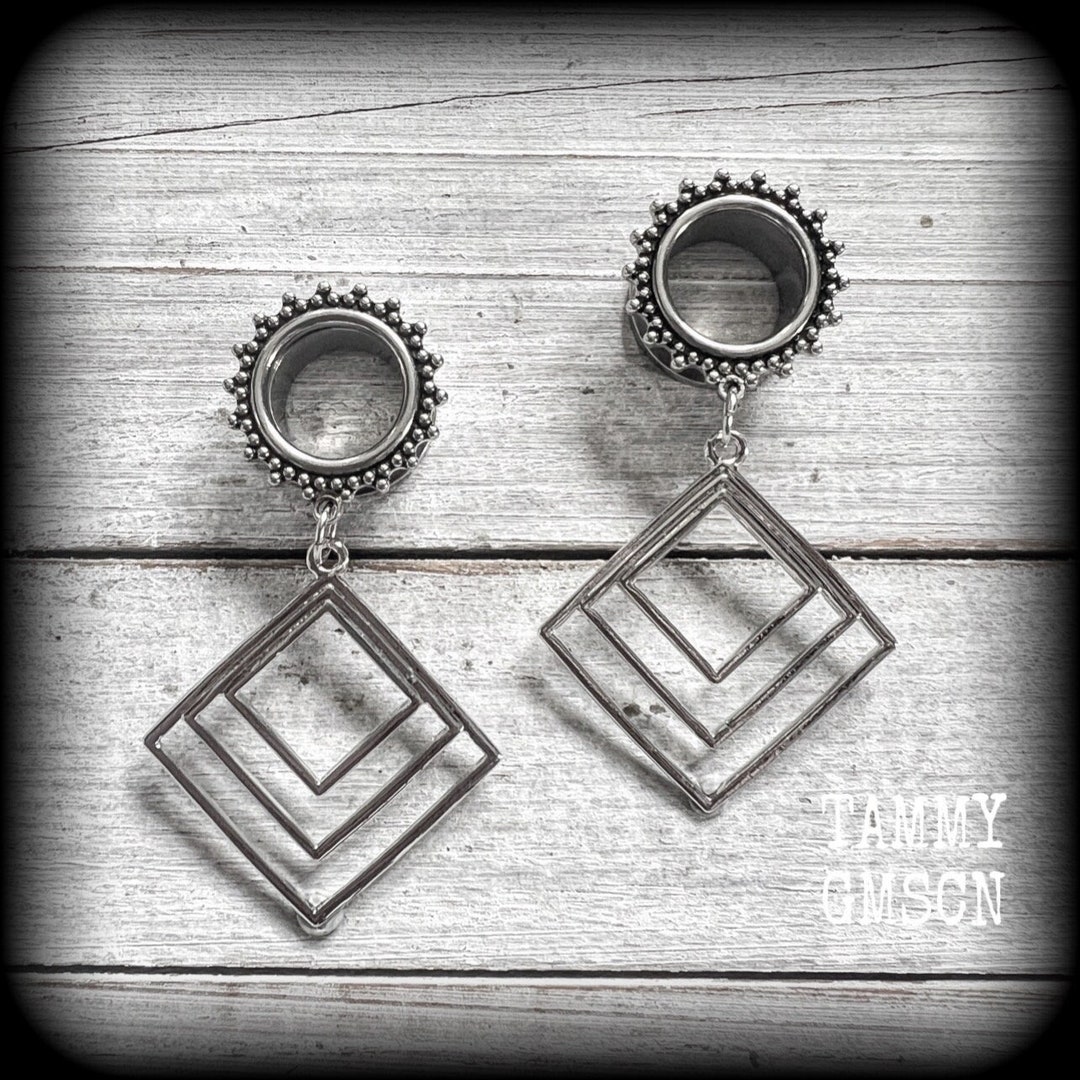 Boho Tunnel Dangles 14mm Tunnels 9/16 Gauge Geometric Tunnel Earrings ...