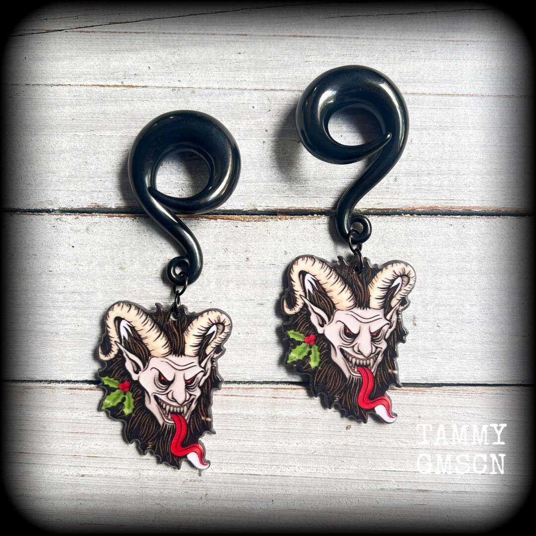 Krampus Gauged Earrings Krampus Earrings 00 Gauge Ear Weights Christmas ...